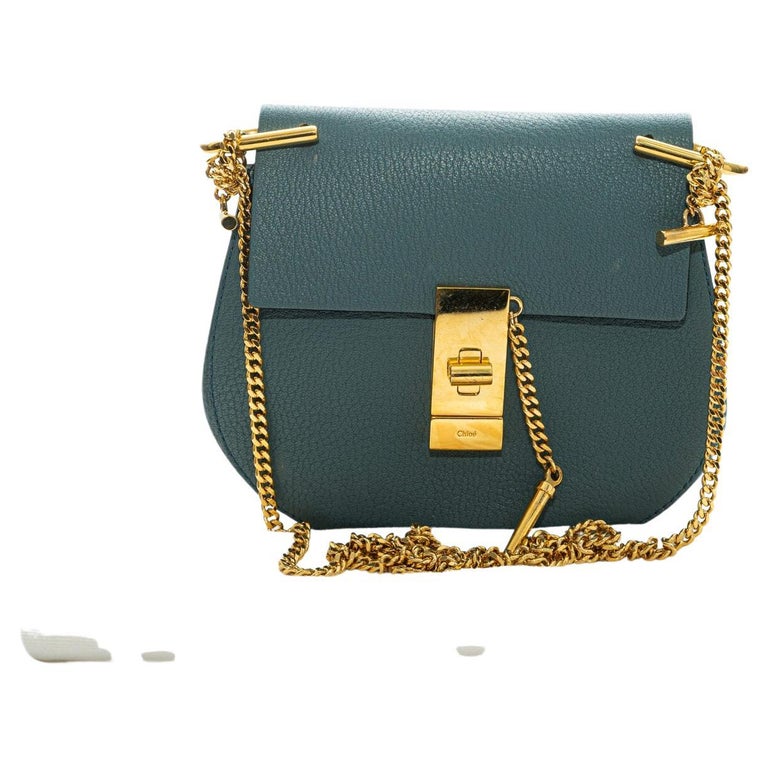 Chloe Drew Shoulder Bag Leather Medium Aquamarine For Sale at 1stDibs