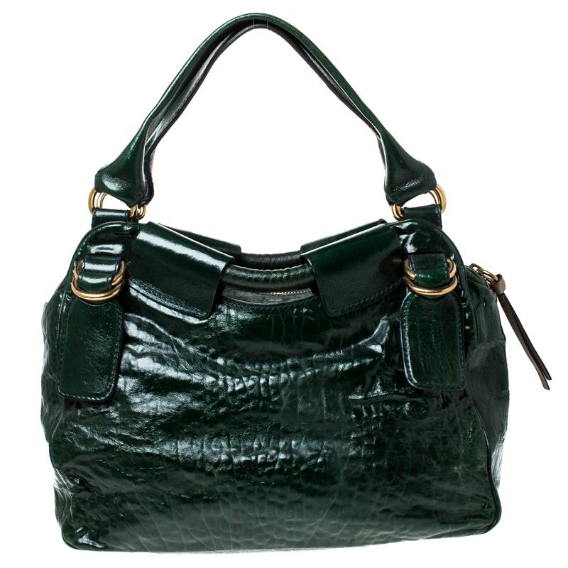 Chloe Green Leather Large Bay Satchel For Sale at 1stDibs