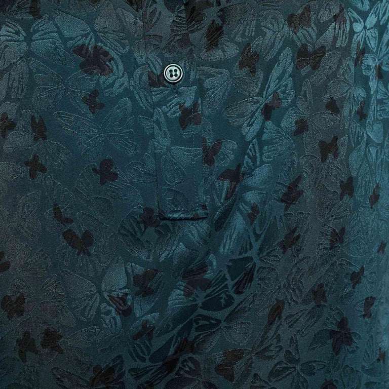 Chloe Green Silk Butterfly Jacquard Oversized Blouse M For Sale at 1stDibs