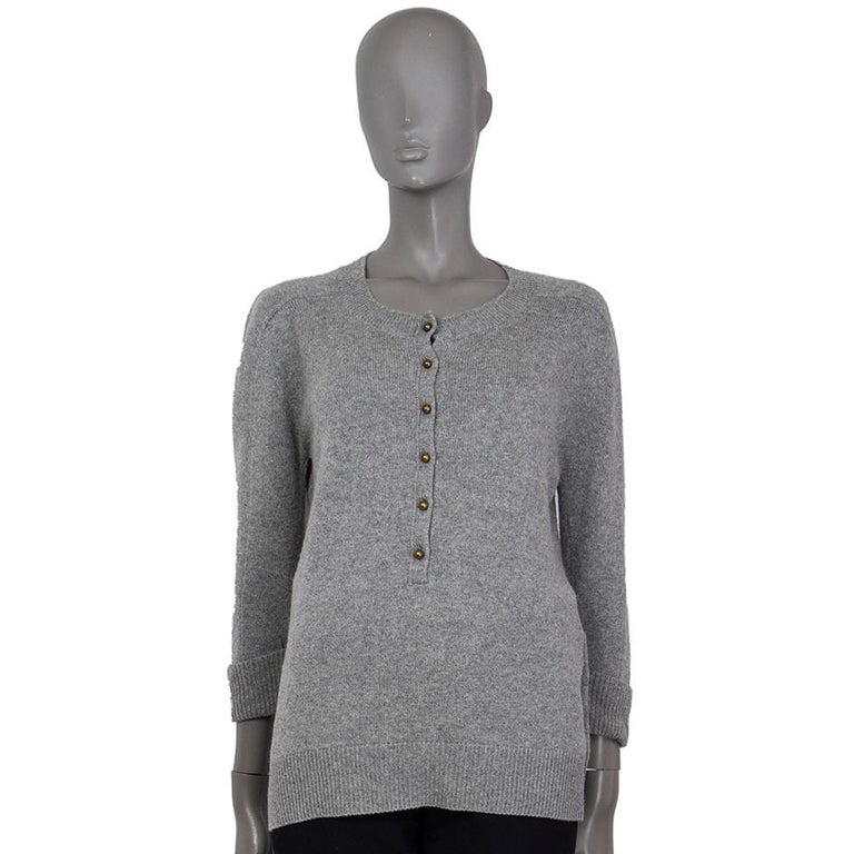 CHLOE grey cashmere HENLEY Sweater XS For Sale at 1stDibs