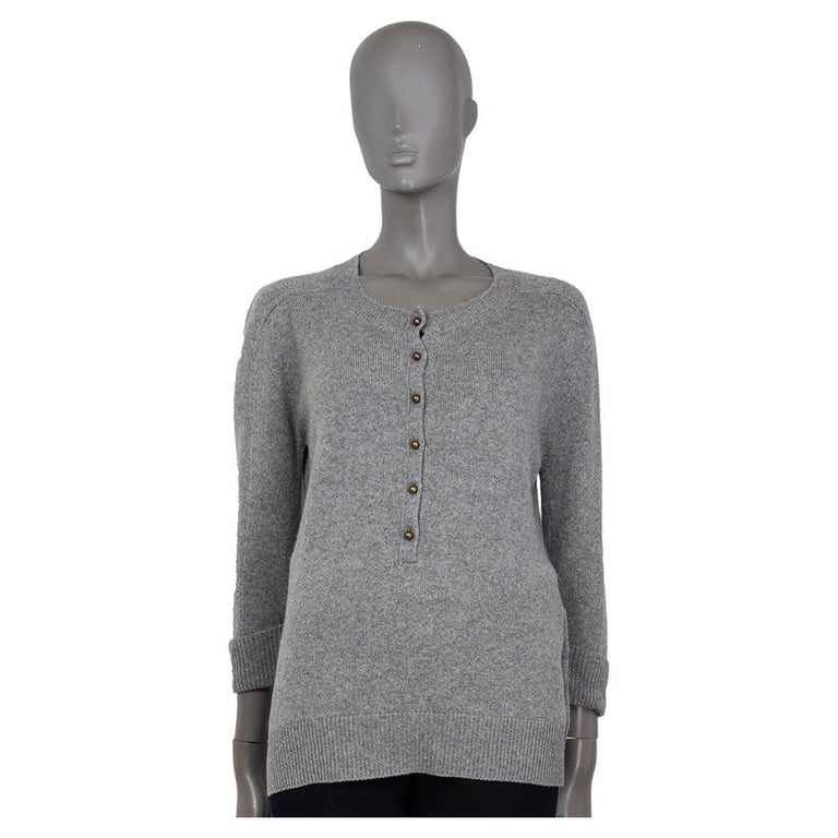 CHLOE grey cashmere HENLEY Sweater XS For Sale at 1stDibs