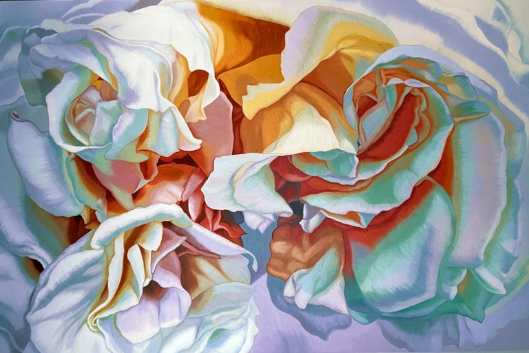 Chloe Hedden – „Rainbow Rose“ Ölgemälde Rosa, rot, monochrom, Blume ...