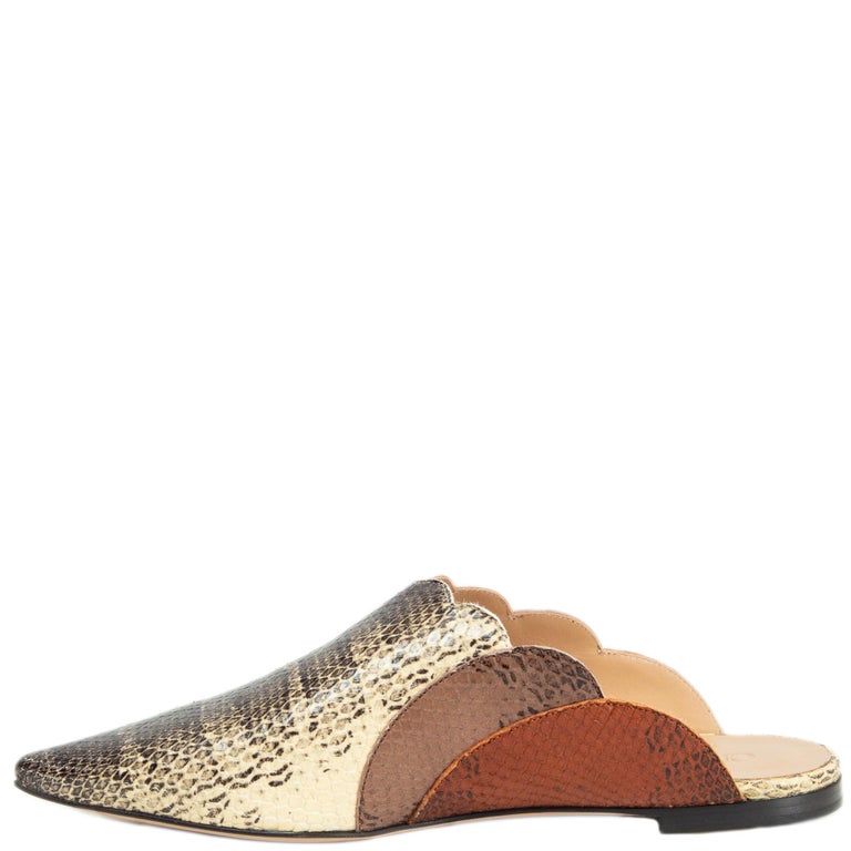 CHLOE ivory and brown leather FAUX PYTHON LAUREN POINTY MULES Sandals ...