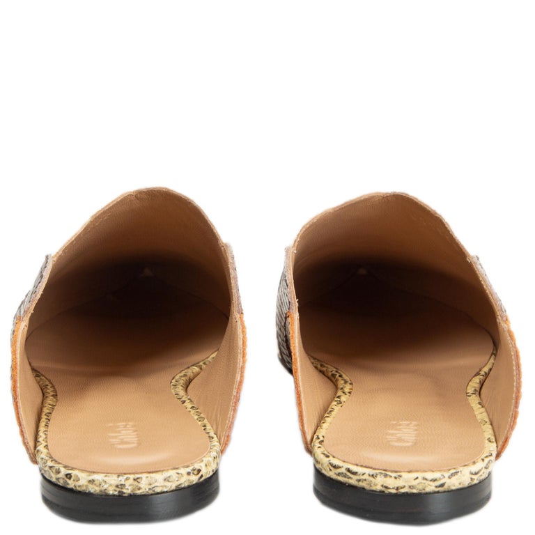 CHLOE ivory and brown leather FAUX PYTHON LAUREN POINTY MULES Sandals ...