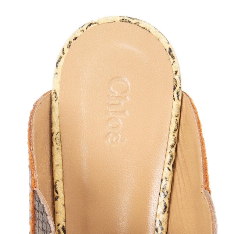 CHLOE ivory and brown leather FAUX PYTHON LAUREN POINTY MULES Sandals ...