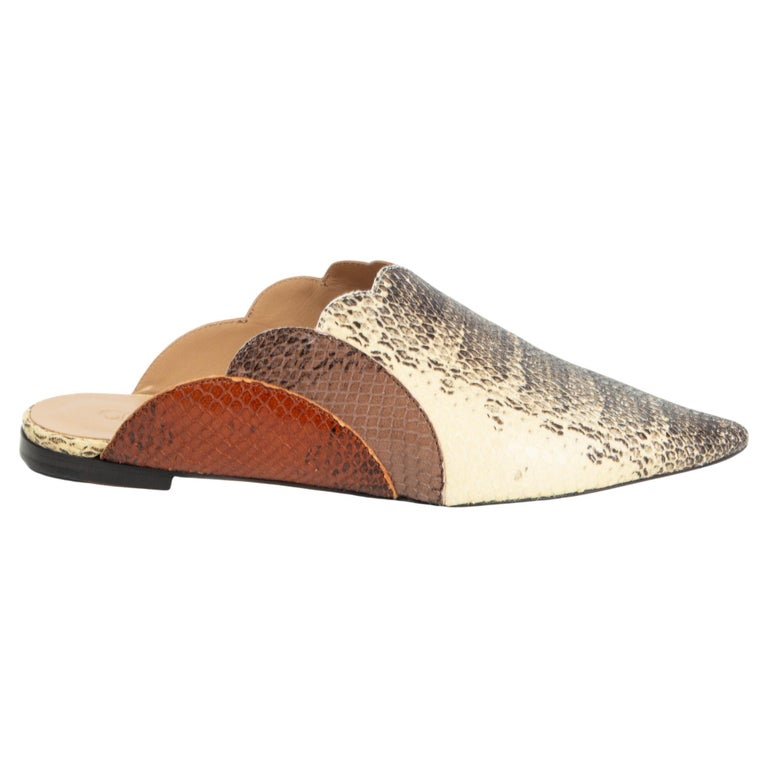 CHLOE ivory and brown leather FAUX PYTHON LAUREN POINTY MULES Sandals ...