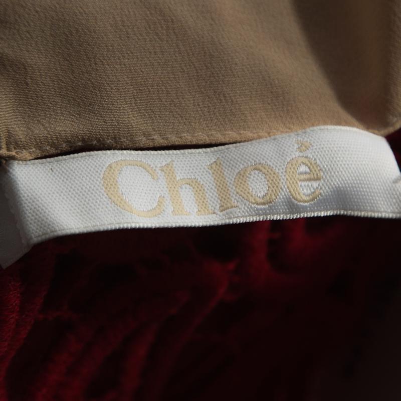 Chloe Lacquer Red Corded Lace Contrast Silk Lined Sheath Dress S For ...