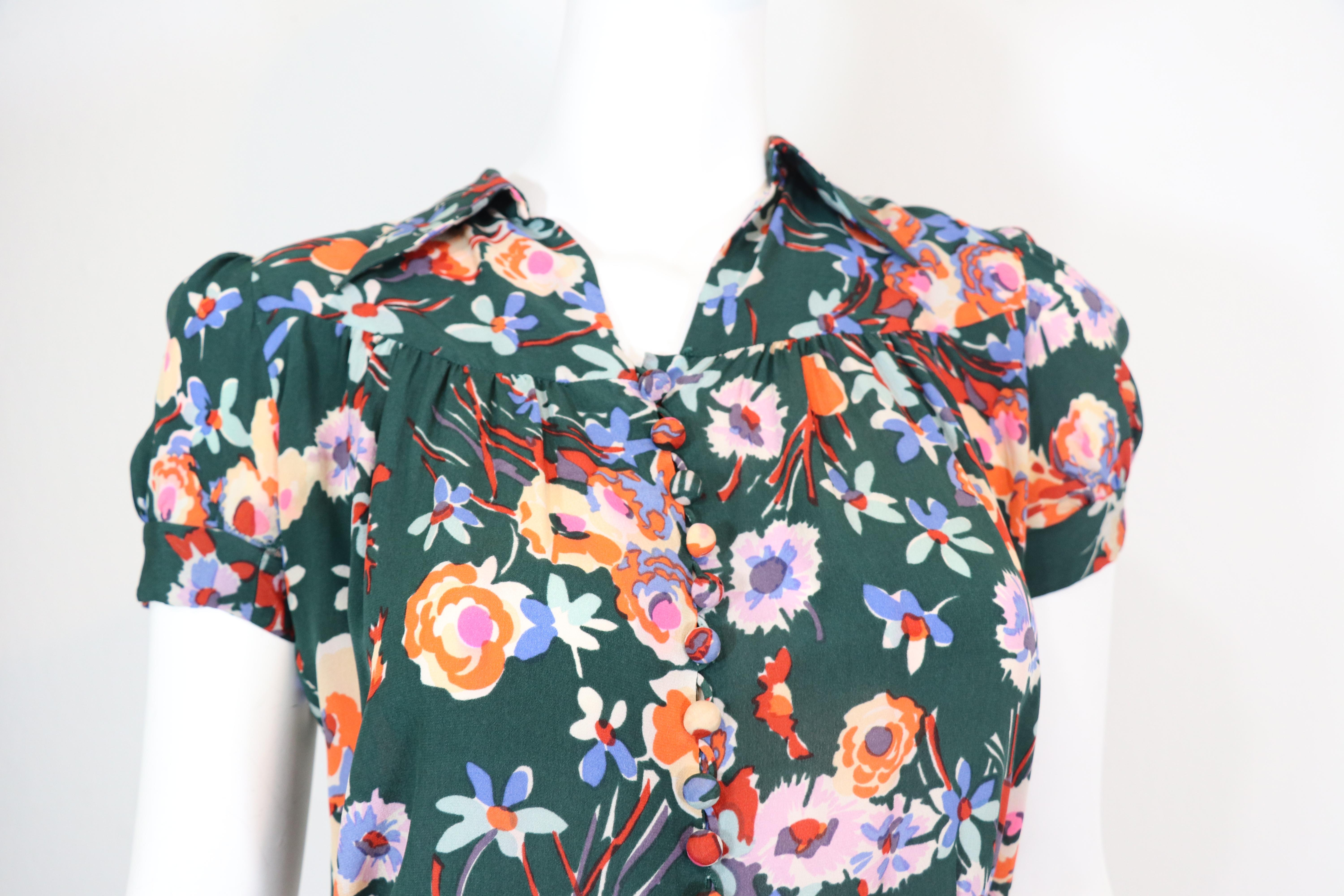 Chloe Lagerfeld Early 1970's Vintage Floral Print Skirt and Blouse 38 ...
