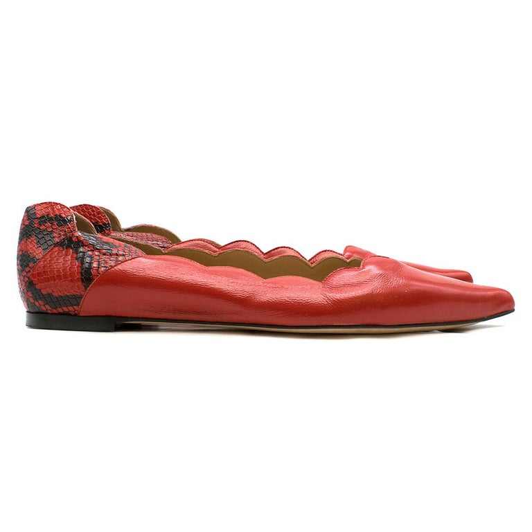 Chloe Lauren Red Python-effect Leather Point-toe Flats 42 at 1stDibs