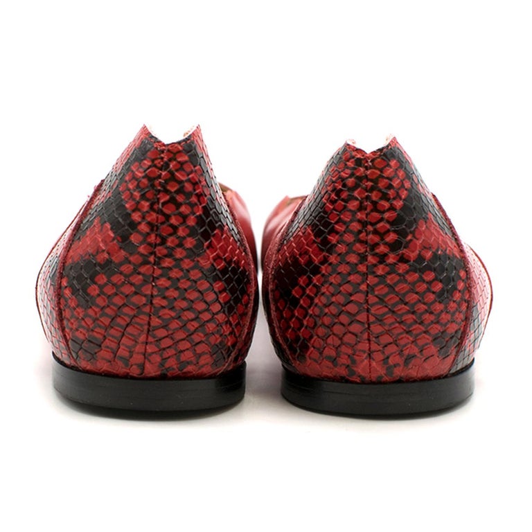 Chloe Lauren Red Python-effect Leather Point-toe Flats 42 at 1stDibs