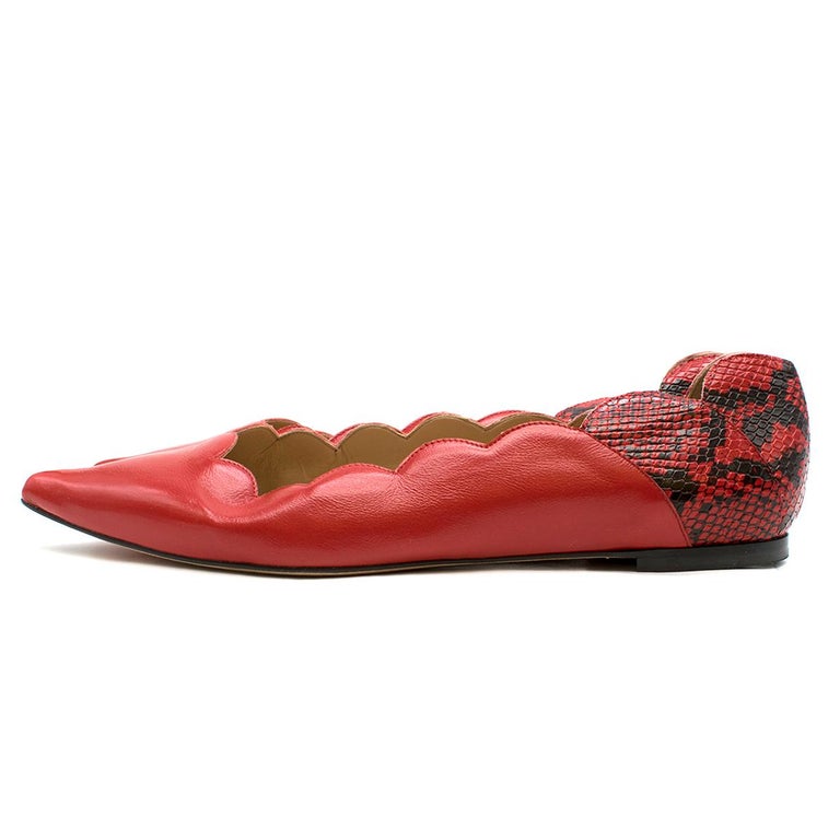 Chloe Lauren Red Python-effect Leather Point-toe Flats 42 at 1stDibs
