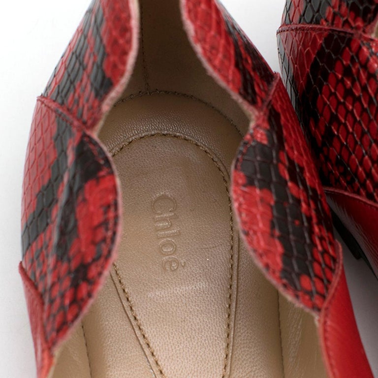 Chloe Lauren Red Python-effect Leather Point-toe Flats 42 at 1stDibs
