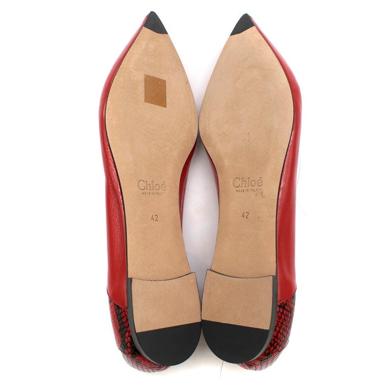 Chloe Lauren Red Python-effect Leather Point-toe Flats 42 at 1stDibs