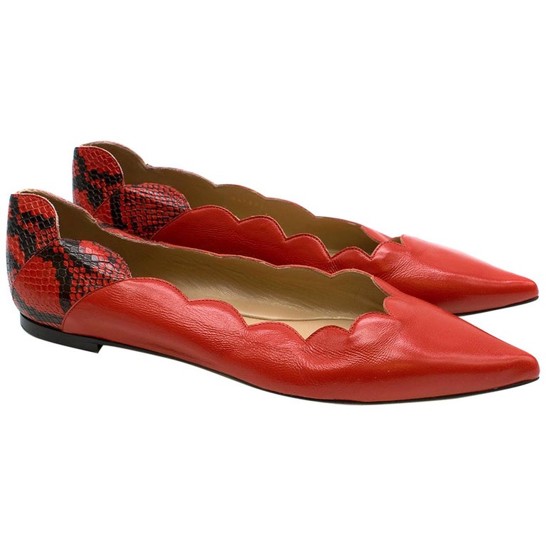 Chloe Lauren Red Python-effect Leather Point-toe Flats 42 at 1stDibs