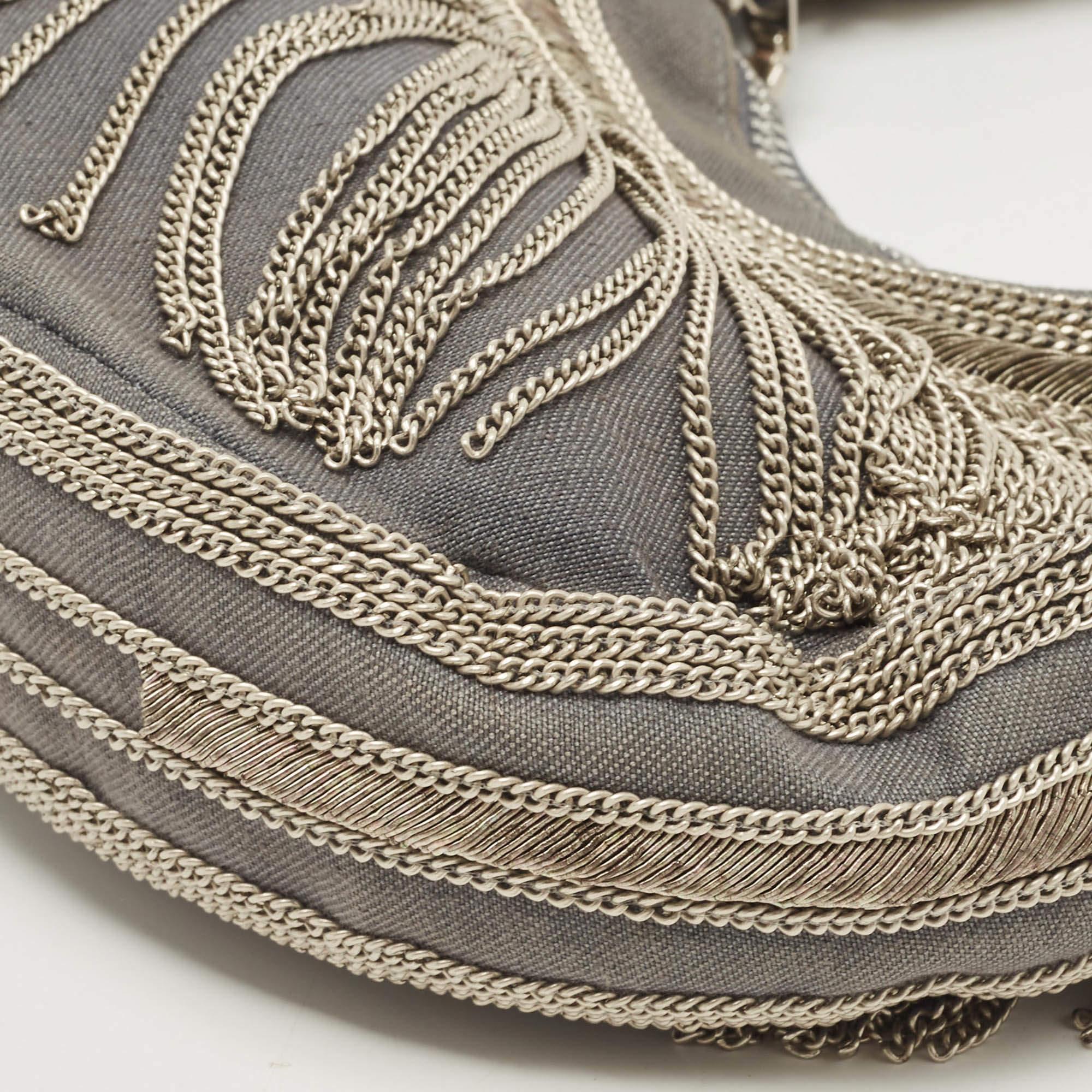 Chloe Light Blue Denim Chain Embellished Crescent Hobo For Sale at 1stDibs