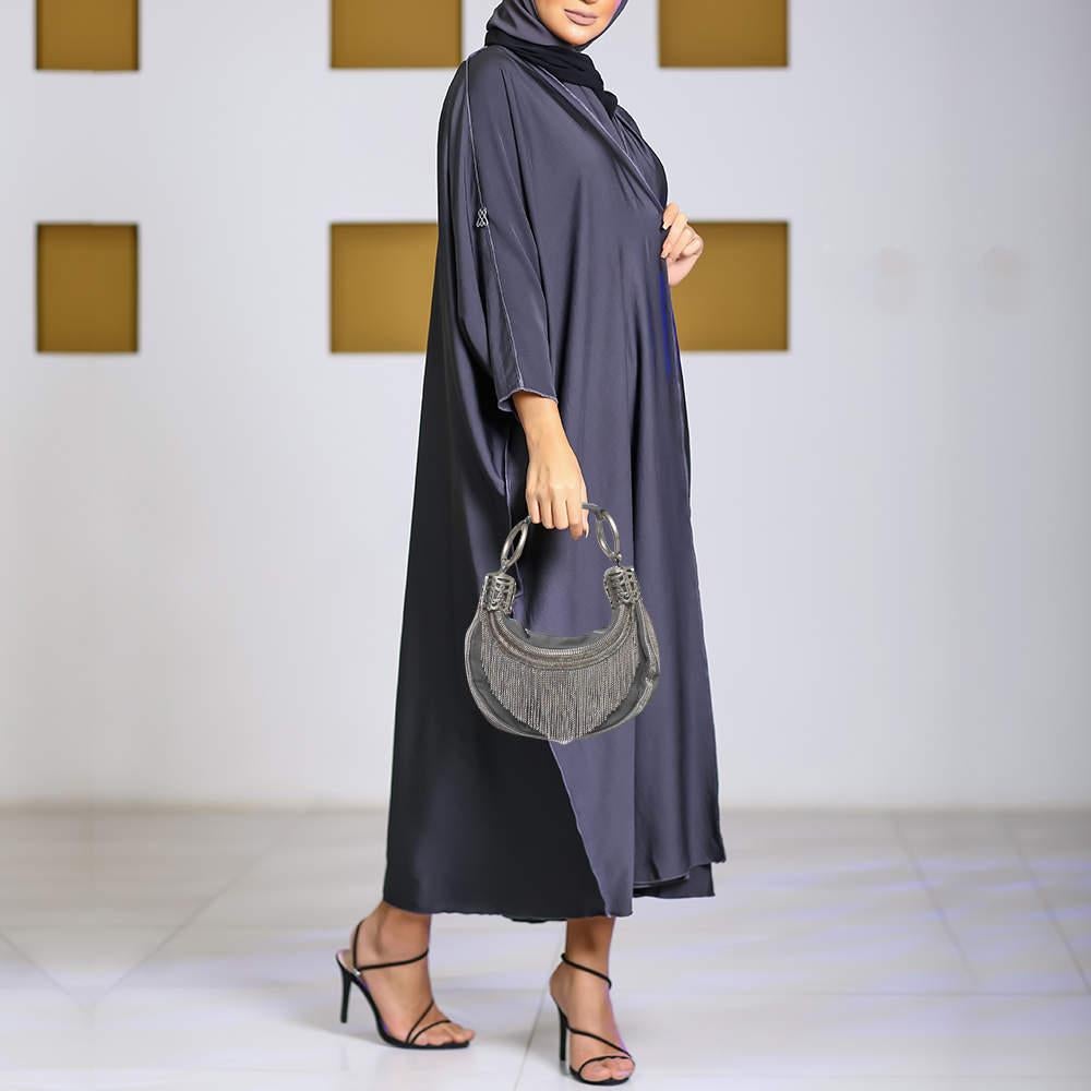 Chloe Light Blue Denim Chain Embellished Crescent Hobo For Sale at 1stDibs