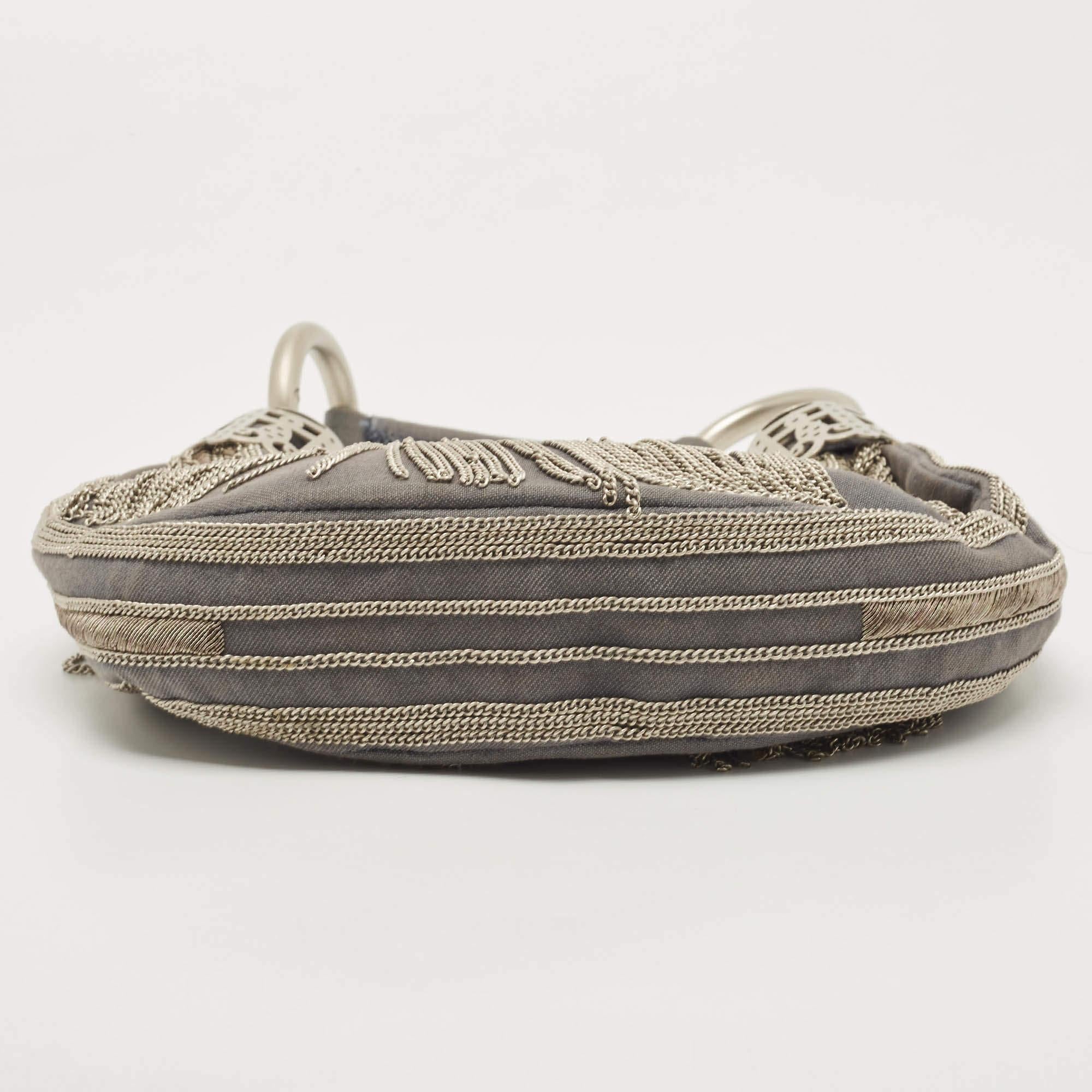 Chloe Light Blue Denim Chain Embellished Crescent Hobo For Sale at 1stDibs