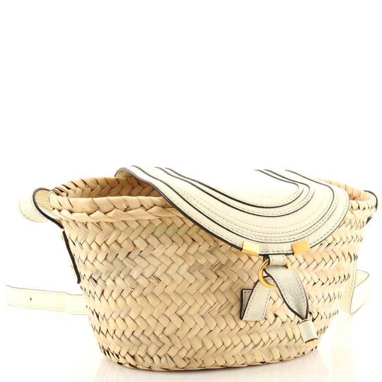 Chloé - Sac panier Marcie en raphia et cuir, petit modèle - En vente ...
