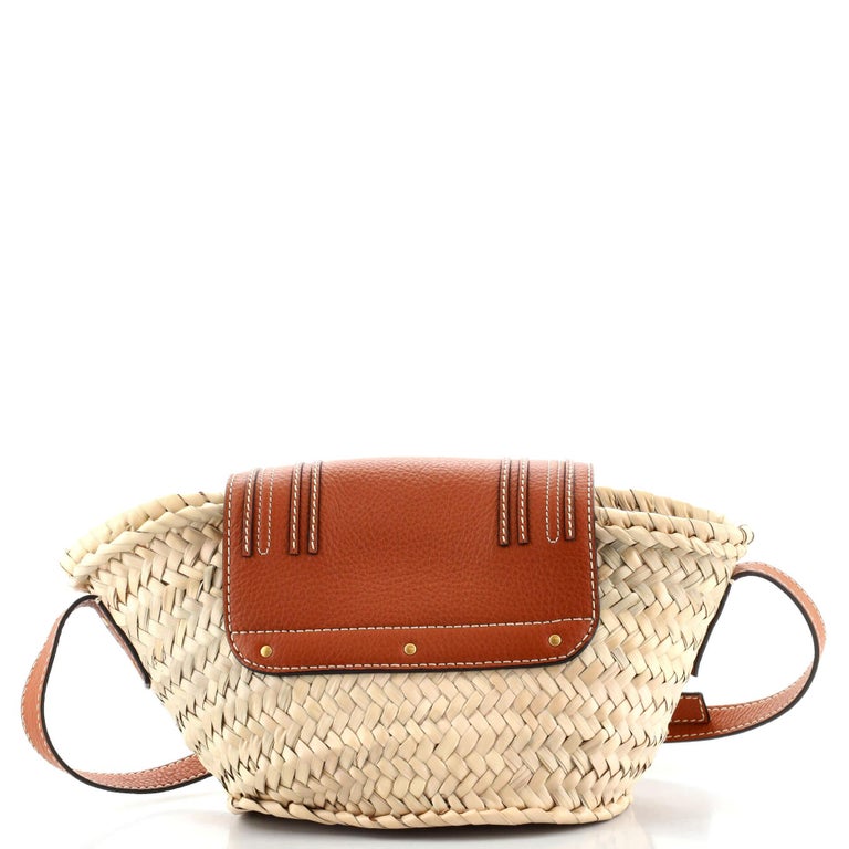 Chloé - Sac panier Marcie en raphia et cuir, petit modèle - En vente ...
