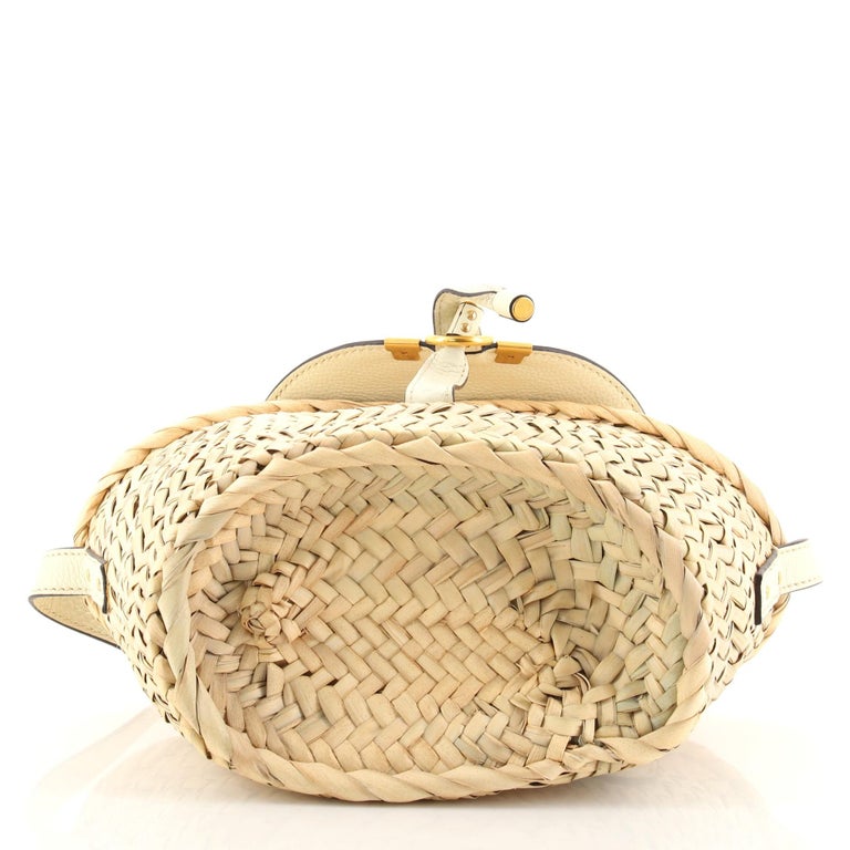 Chloé - Sac panier Marcie en raphia et cuir, petit modèle - En vente ...