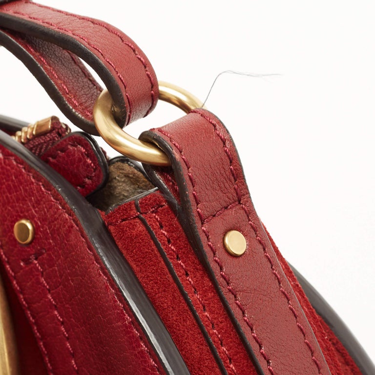 Chloe Maroon Leather and Suede Small Pixie Round Crossbody Bag For Sale ...