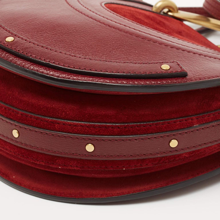 Chloe Maroon Leather and Suede Small Pixie Round Crossbody Bag For Sale ...