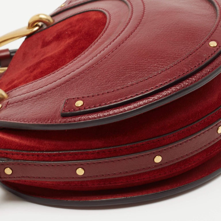 Chloe Maroon Leather and Suede Small Pixie Round Crossbody Bag For Sale ...