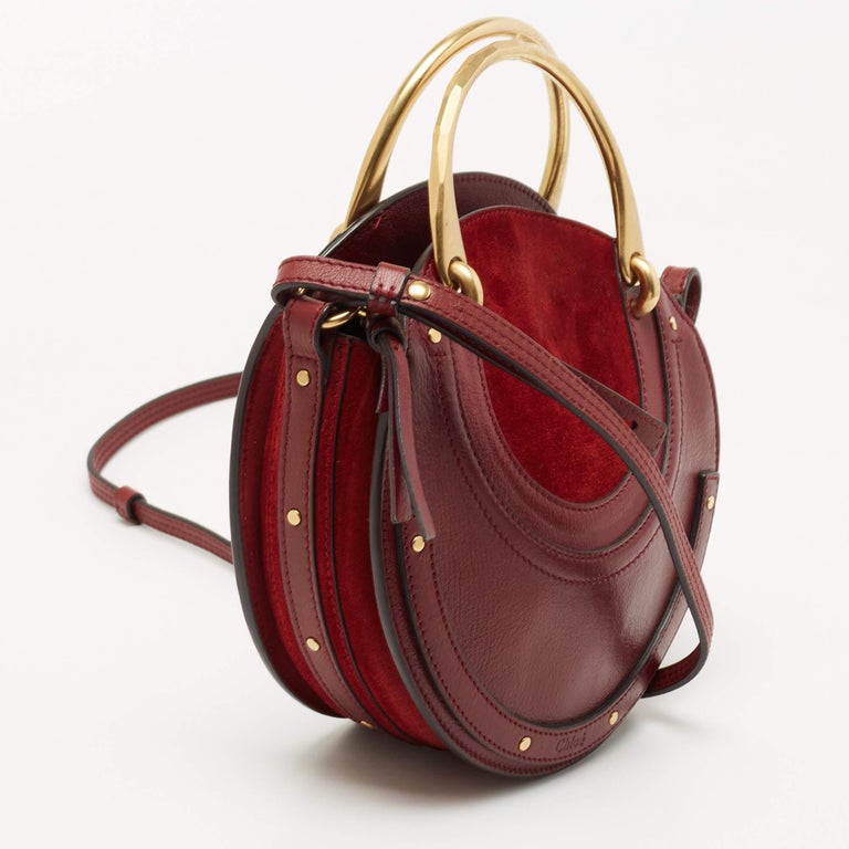 Chloe Maroon Leather and Suede Small Pixie Round Crossbody Bag For Sale ...