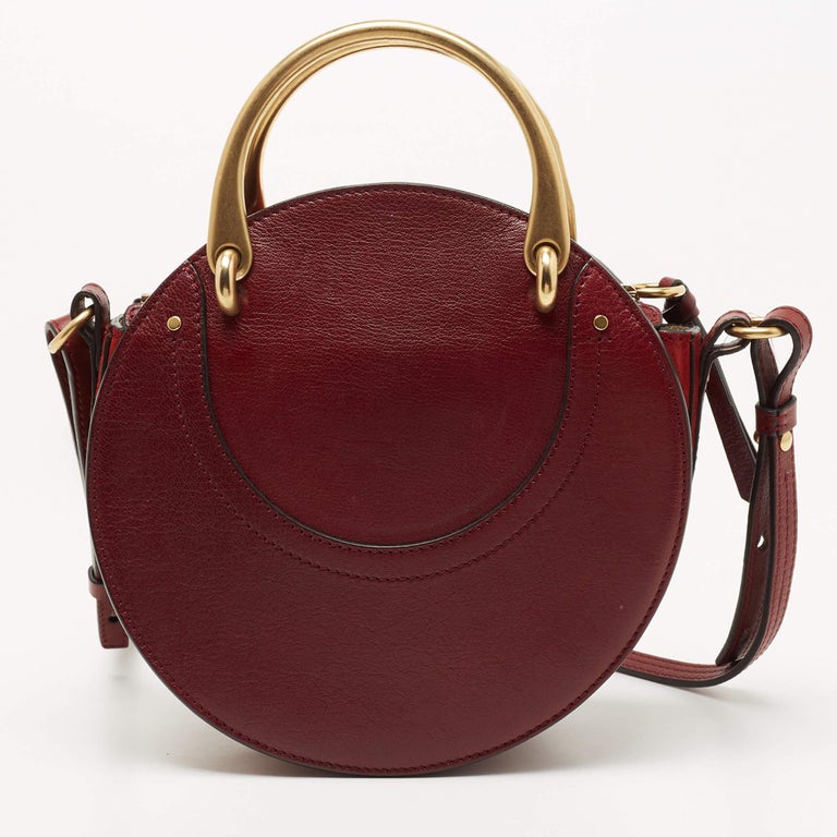 Chloe Maroon Leather and Suede Small Pixie Round Crossbody Bag For Sale ...