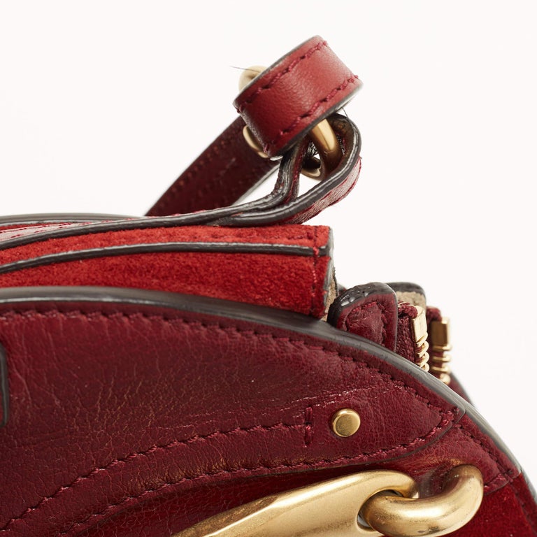 Chloe Maroon Leather and Suede Small Pixie Round Crossbody Bag For Sale ...