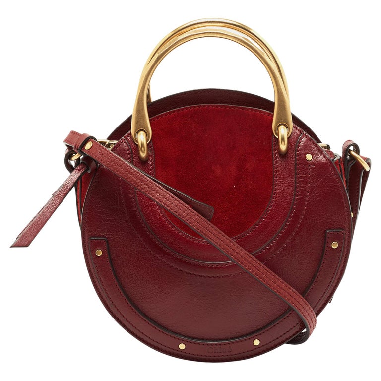 Chloe Maroon Leather and Suede Small Pixie Round Crossbody Bag For Sale ...