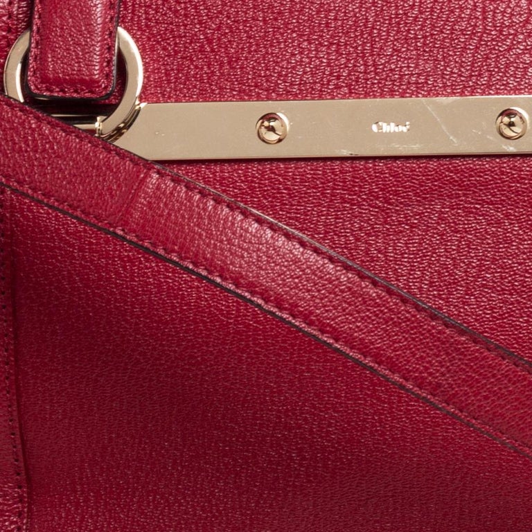Chloe Maroon Leather Top Zip Convertible Satchel For Sale at 1stDibs
