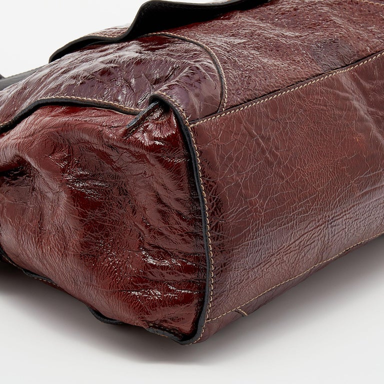 Chloé Maroon Patent Leather Metal Flap Pocket Satchel For Sale at 1stDibs