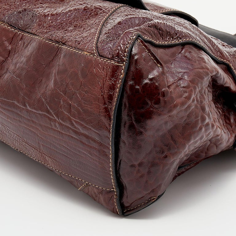 Chloé Maroon Patent Leather Metal Flap Pocket Satchel For Sale at 1stDibs