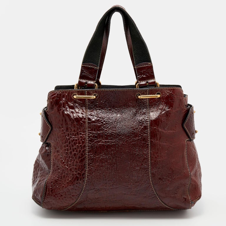 Chloé Maroon Patent Leather Metal Flap Pocket Satchel For Sale at 1stDibs