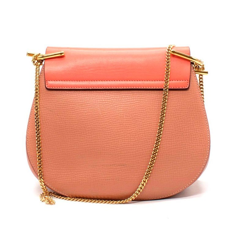 Chloe Medium Drew Bicolour Pink and Coral Grained Leather Crossbody Bag ...