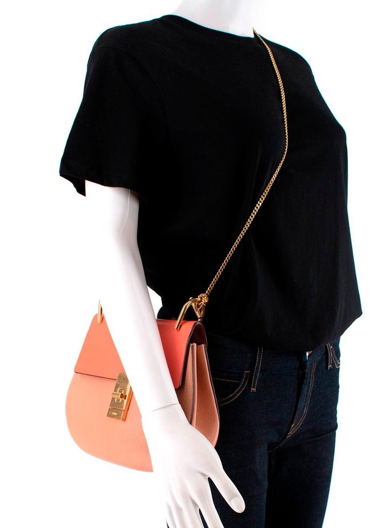 Chloe Medium Drew Bicolour Pink and Coral Grained Leather Crossbody Bag ...