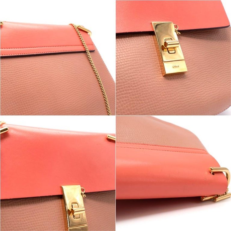 Chloe Medium Drew Bicolour Pink and Coral Grained Leather Crossbody Bag ...