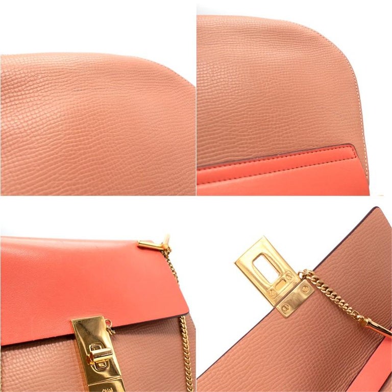Chloe Medium Drew Bicolour Pink and Coral Grained Leather Crossbody Bag ...