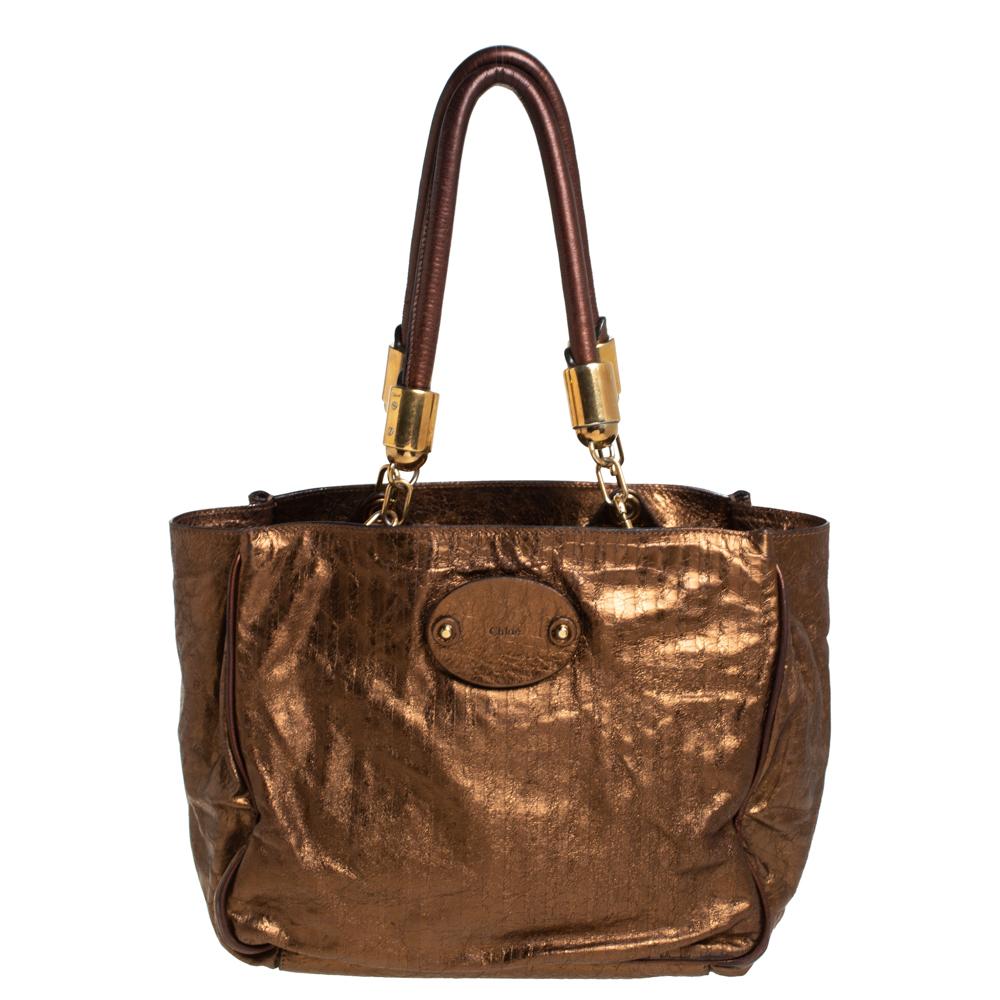 Chloe Metallic Bronze Leather Silverado Satchel For Sale at 1stDibs