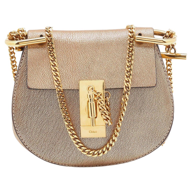 Chloe Metallic Gold Leather Mini Drew Chain Crossbody Bag For Sale at ...