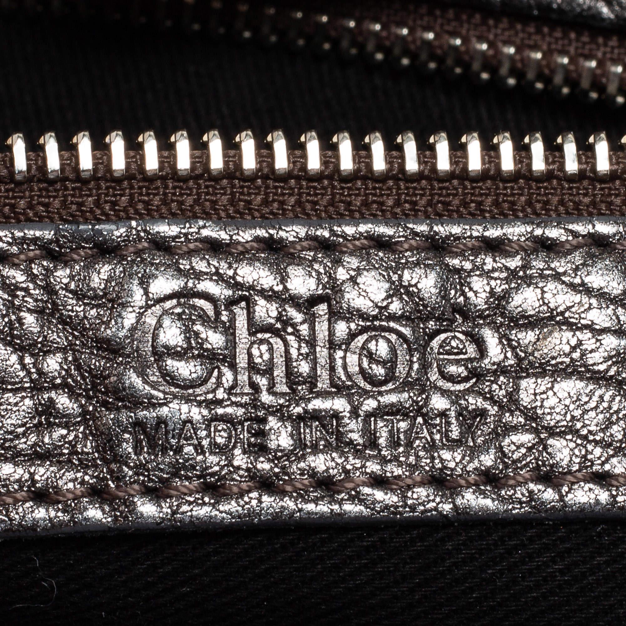 Chloe Metallic Grey Pebbled Leather Shopper Tote at 1stDibs
