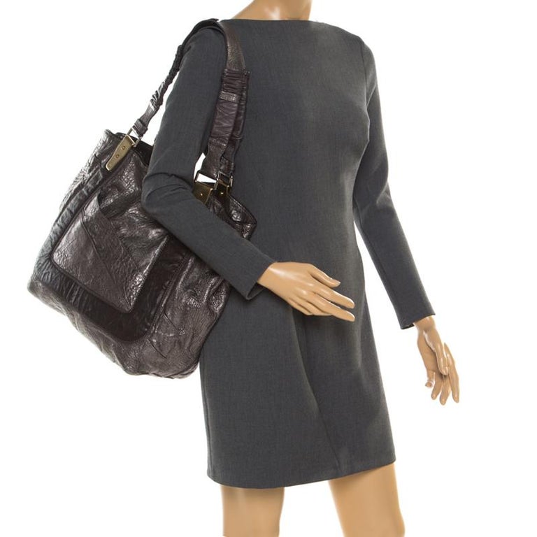 Chloe Metallic Grey Pebbled Leather Shopper Tote For Sale at 1stDibs
