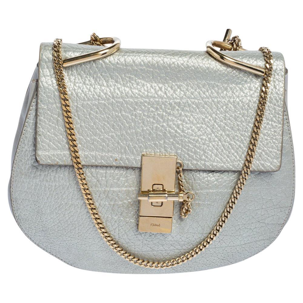 Chloe Silver Leather Satin Snakeskin Buckle Shoulder Bag For Sale at ...