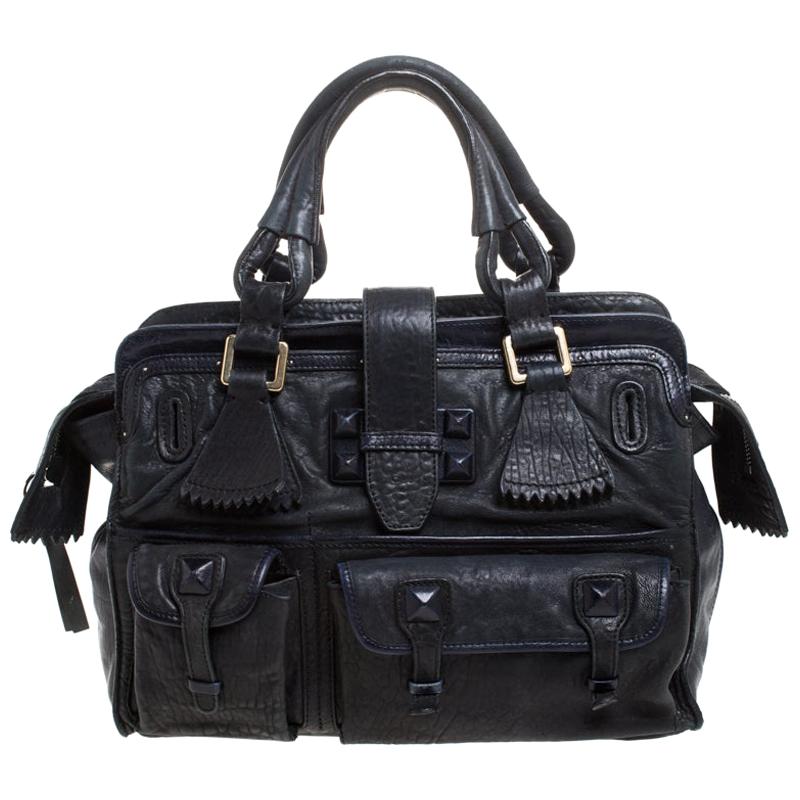 Chloe Midnight Blue Leather Front Pocket Tote at 1stDibs