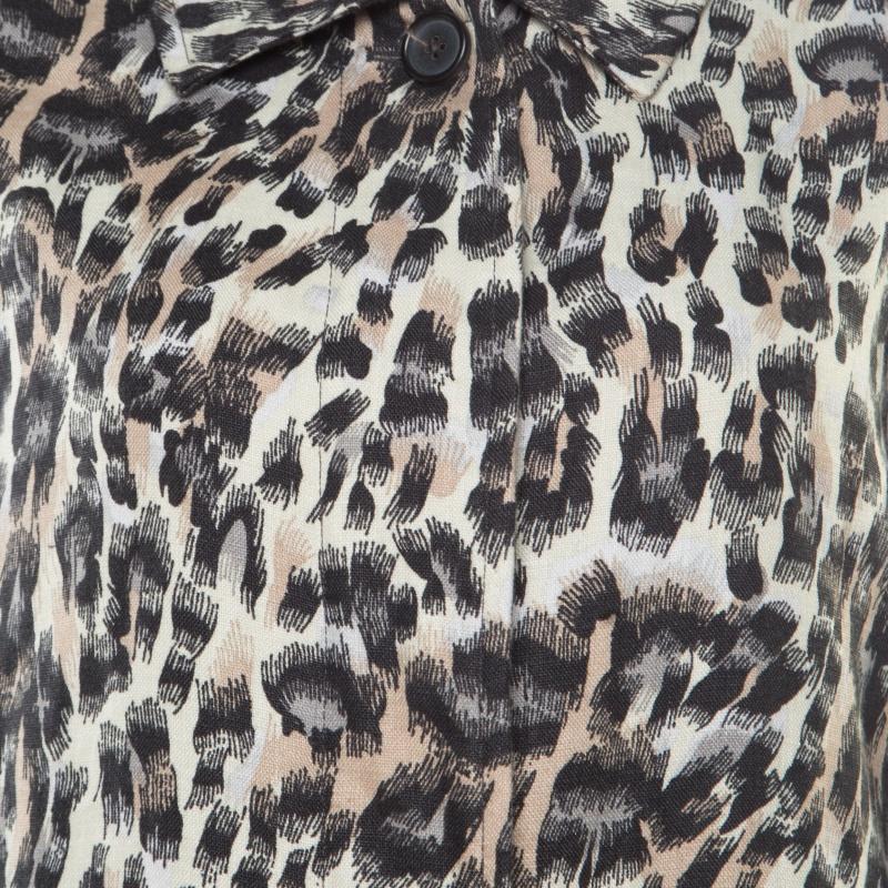 Chloe Multicolor Leopard Printed Linen Long Coat M For Sale at 1stDibs