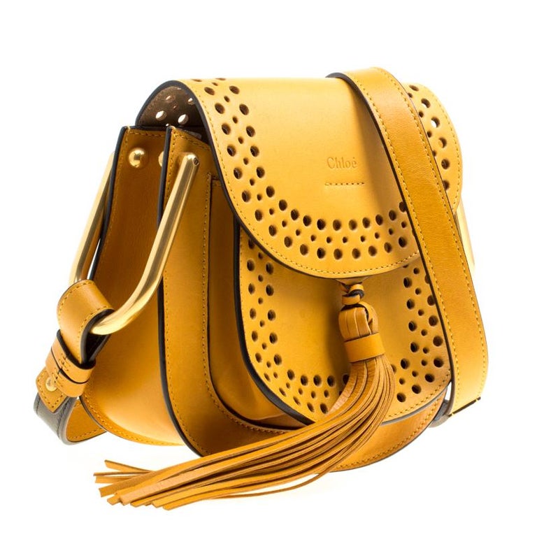 Chloe Mustard Laser Cut Leather Mini Hudson Shoulder Bag For Sale at 1stDibs
