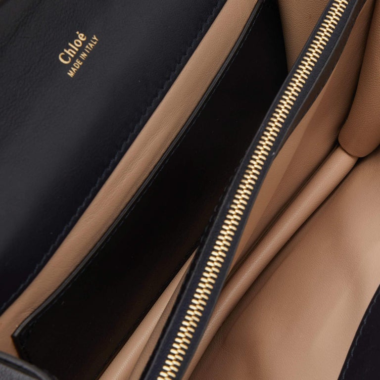 Chloe Navy Blue Croc Embossed Leather Mini Aby Chain Shoulder Bag For ...