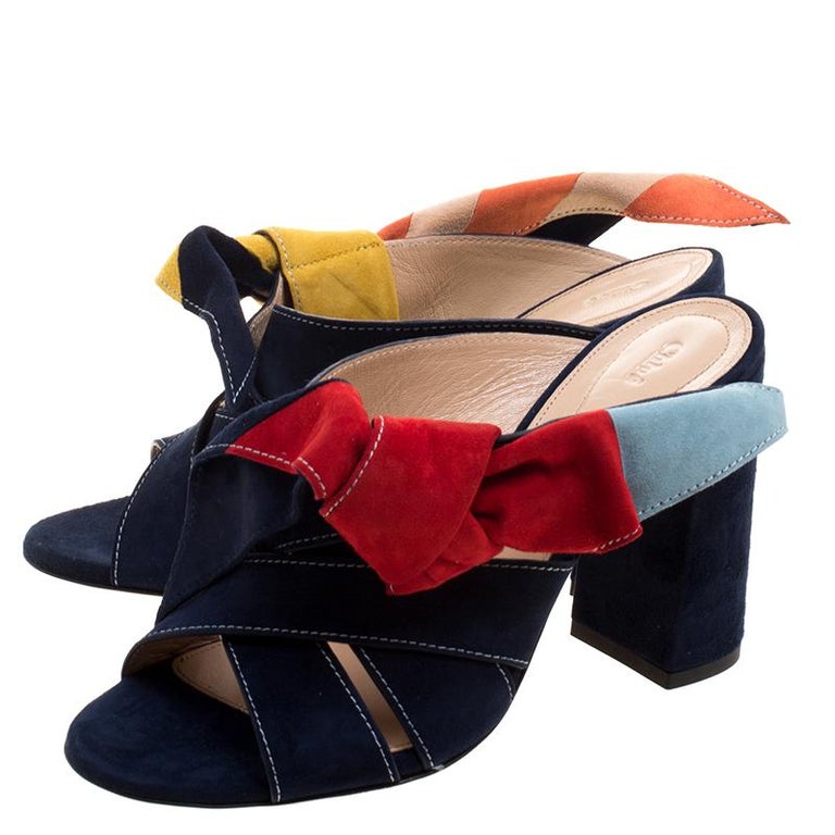 Chloe Navy Blue Suede Nellie Bow Mules Size 38 at 1stDibs