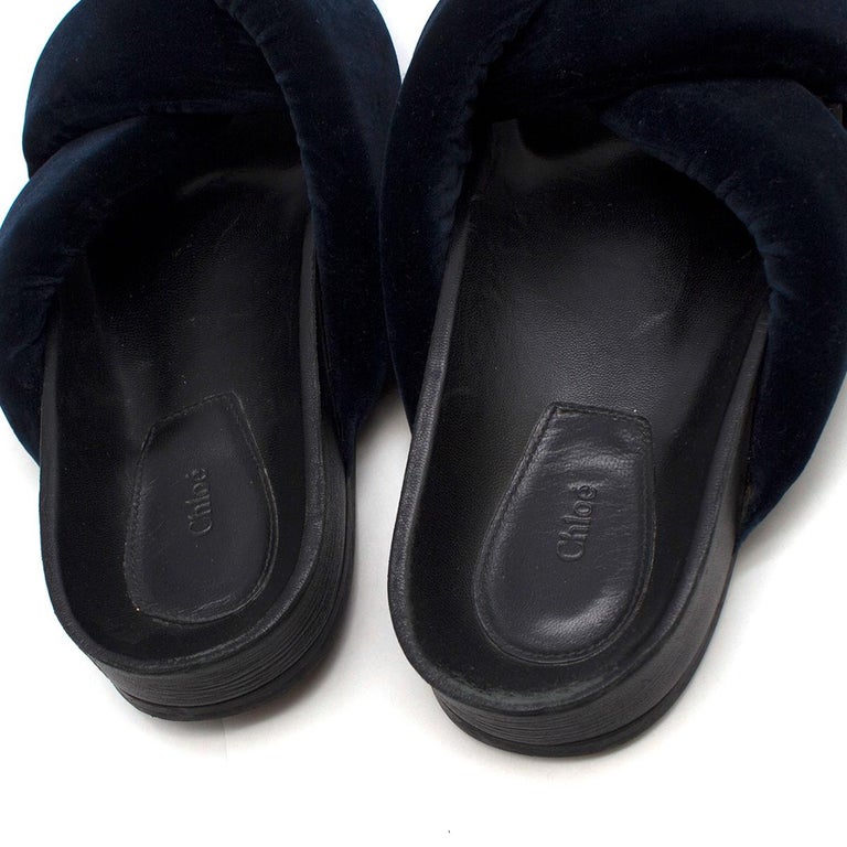 Chloe Navy Nolan Velvet Slide Sandals Size 40 at 1stDibs